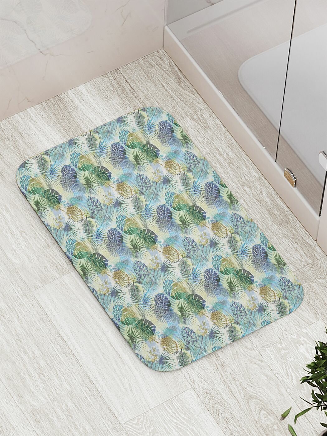 Коврик для ванной комнаты и туалета противоскользящий "Оттиски тропических листьев" 52х77 см, JoyArty