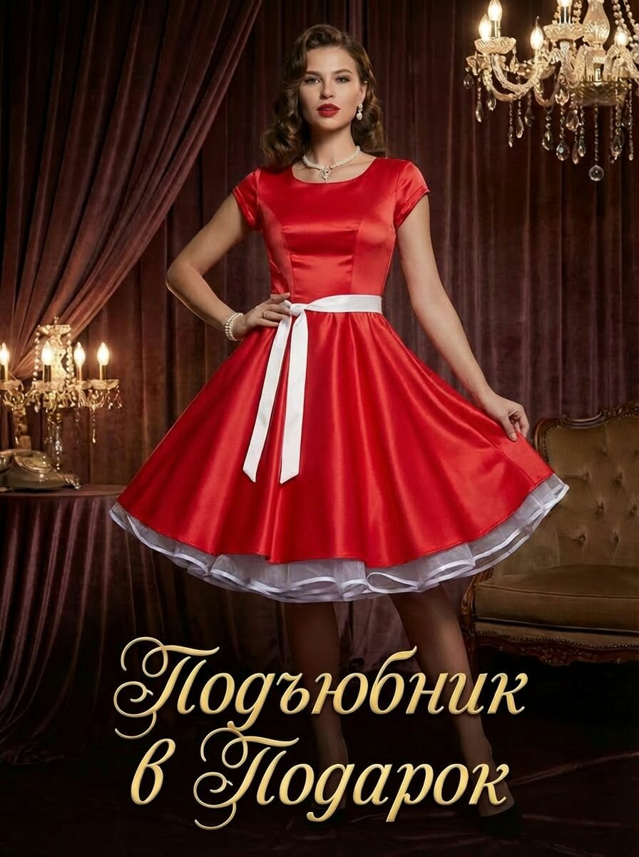 Платье В стиле ретро красное однотонное