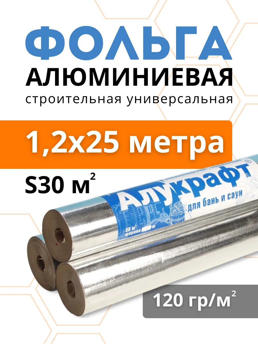 Теплоизоляция строительная универсальная на крафт бумаге для бани и сауны Алукрафт 1,2 × 25 м