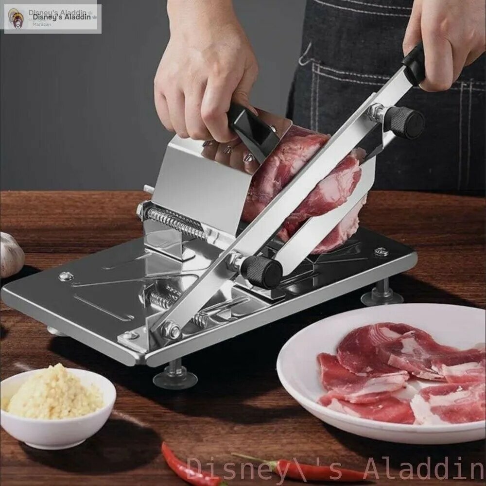 Слайсер STEEL SLICER для тонкой нарезки замороженного мяса и сырокопченых колбас - регулируемая толщина, устойчивая конструкция, нержавеющая сталь, удобный держатель, для кухни и готовки