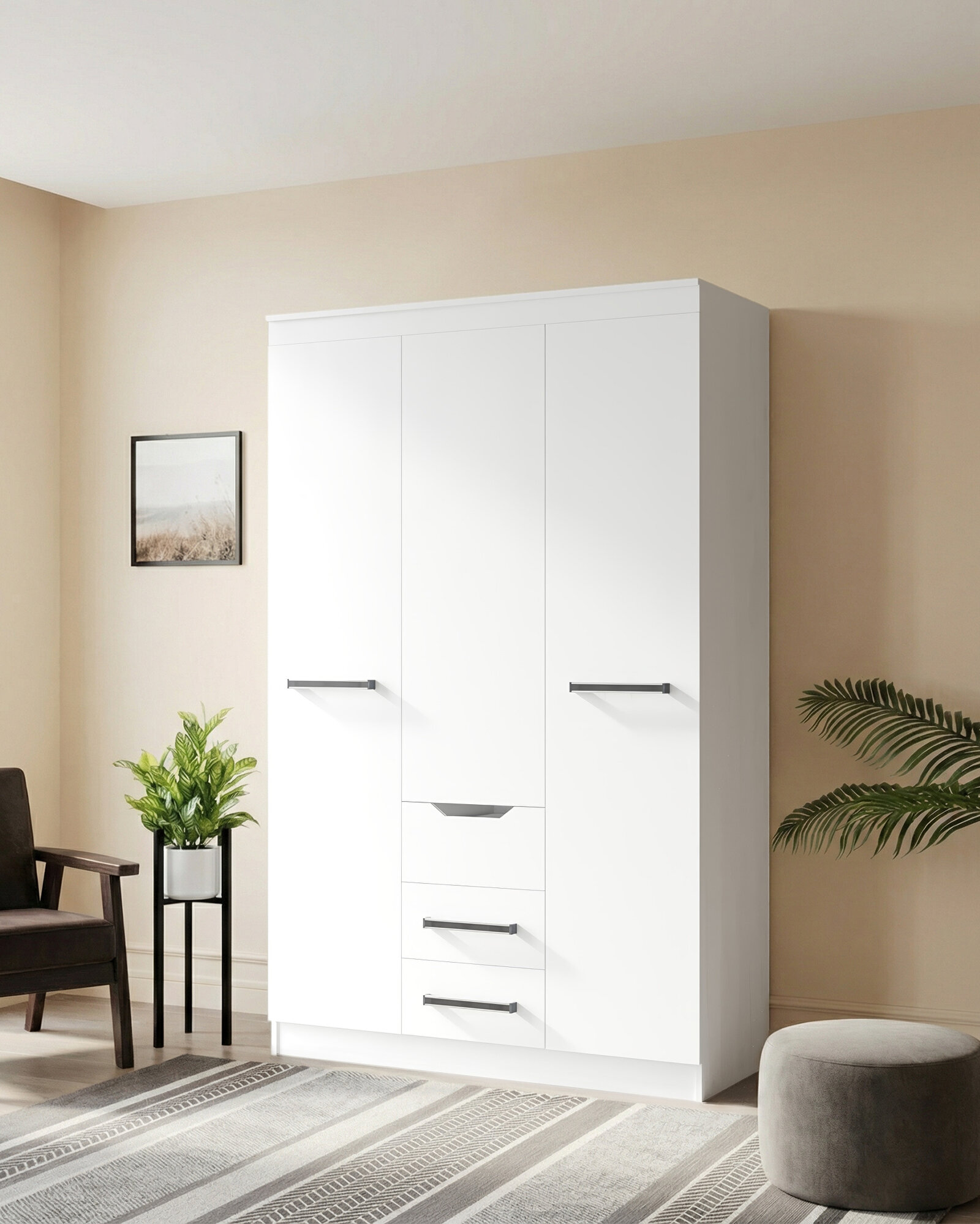 Шкаф NORD мебель Домино, распашной, трёхстворчатый, без зеркала, белый, 135x55x217 см