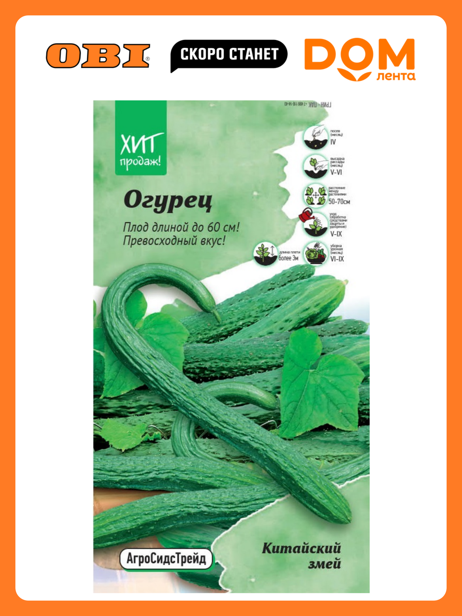 Семена Огурец Китайский змей - салатного типа АСТ