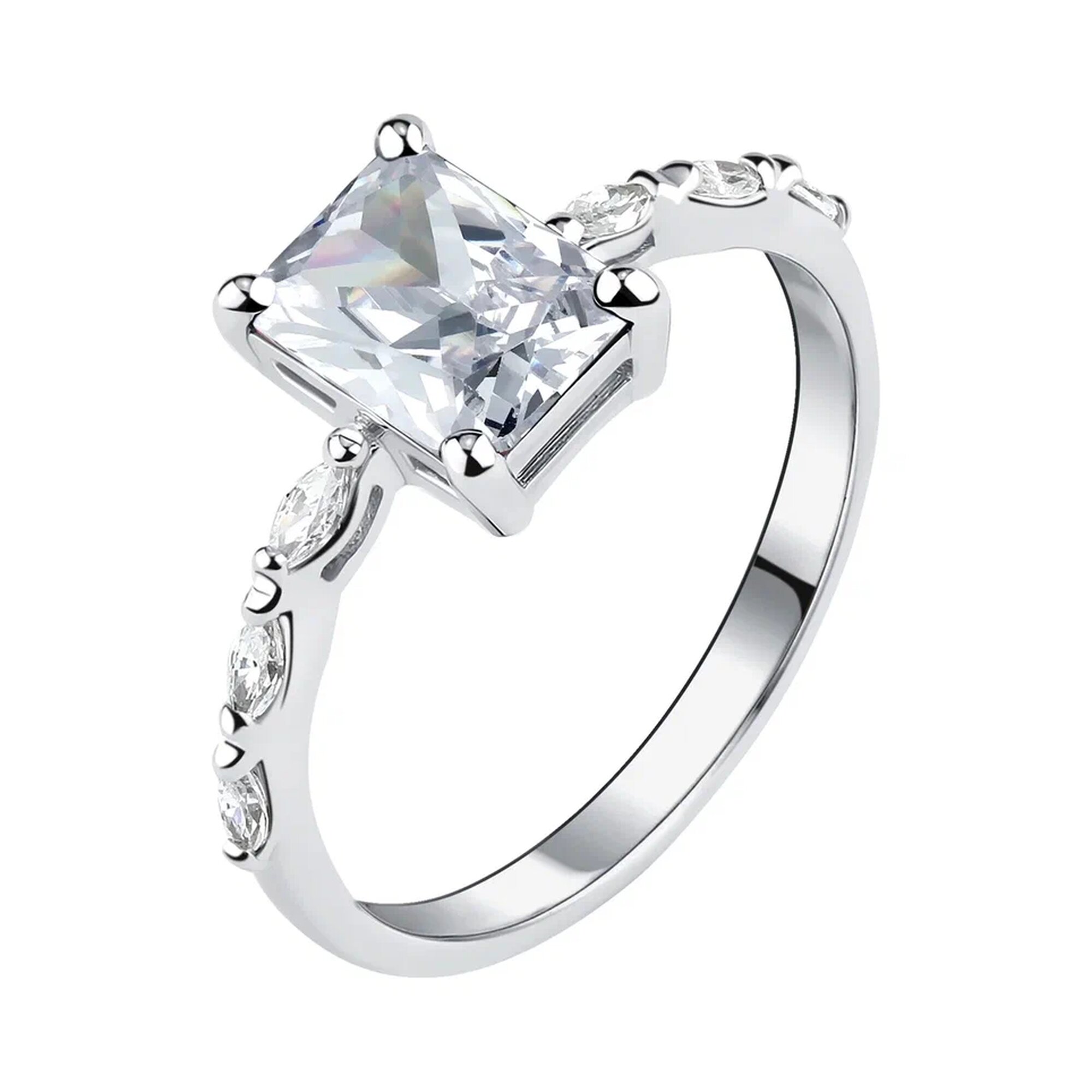 Кольцо, серебро, 925 проба, родирование, фианит