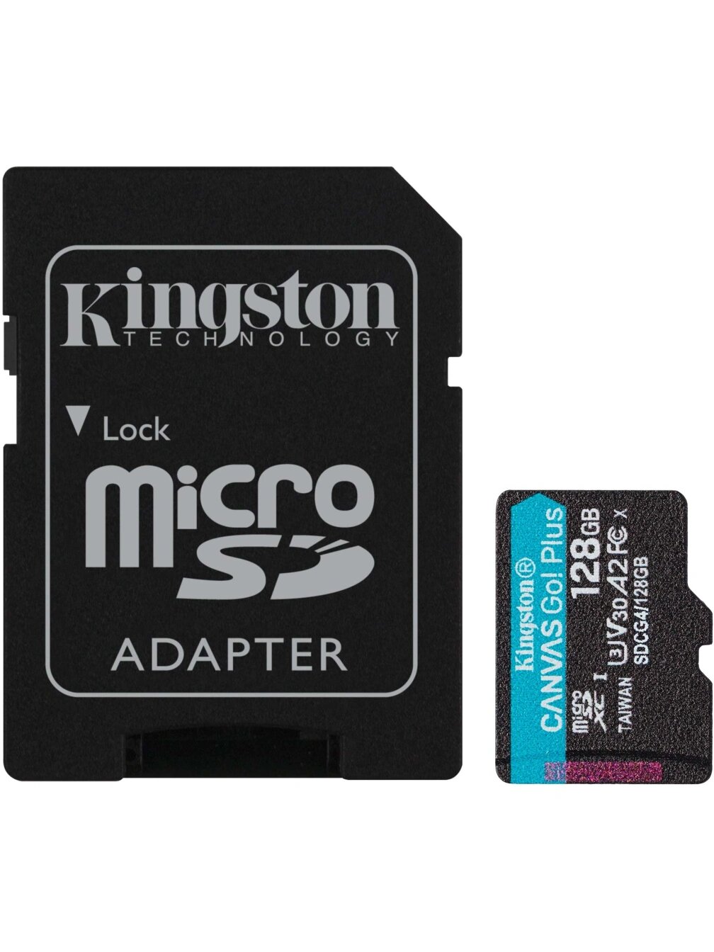 Карта памяти microSDXC UHS-I U3 Kingston Canvas Go! Plus 128 ГБ, 200 МБ/с, Class 10, SDCG4/128GB, 1 шт, переходник SD