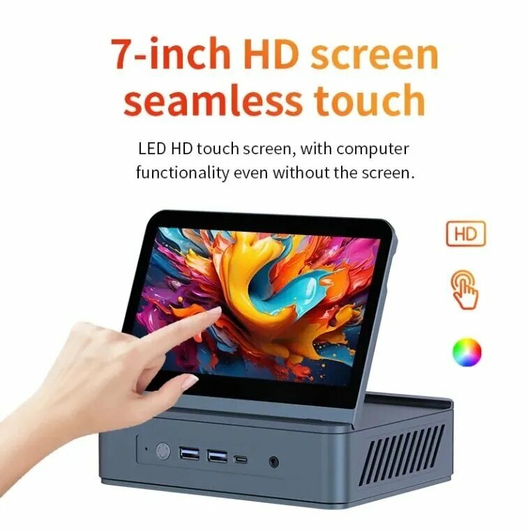 Sibolan Мини-ПК 7″ сенсорный экран Мобильный компьютер, USB4+Type-C+DP (AMD Ryzen 5 7640HS, RAM 32 ГБ, SSD 1024 ГБ, AMD Radeon 760M, Windows 11 Pro), DHD600-B69 7640HS, черно-серый