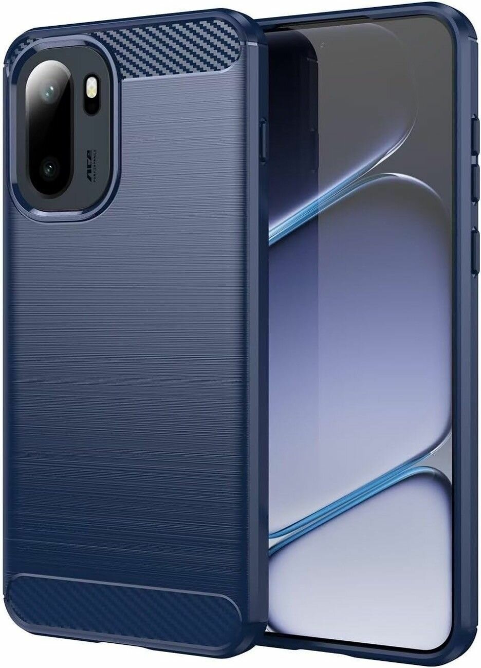 Чехол на OnePlus 15R силиконовый карбон сталь синий противоударный
