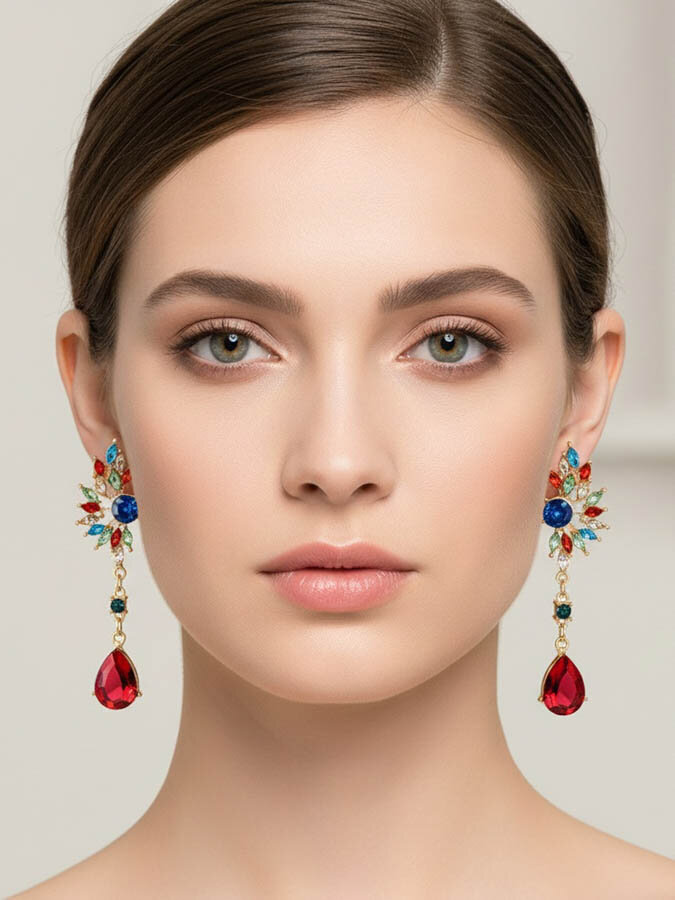 Серьги с подвесками, фианит