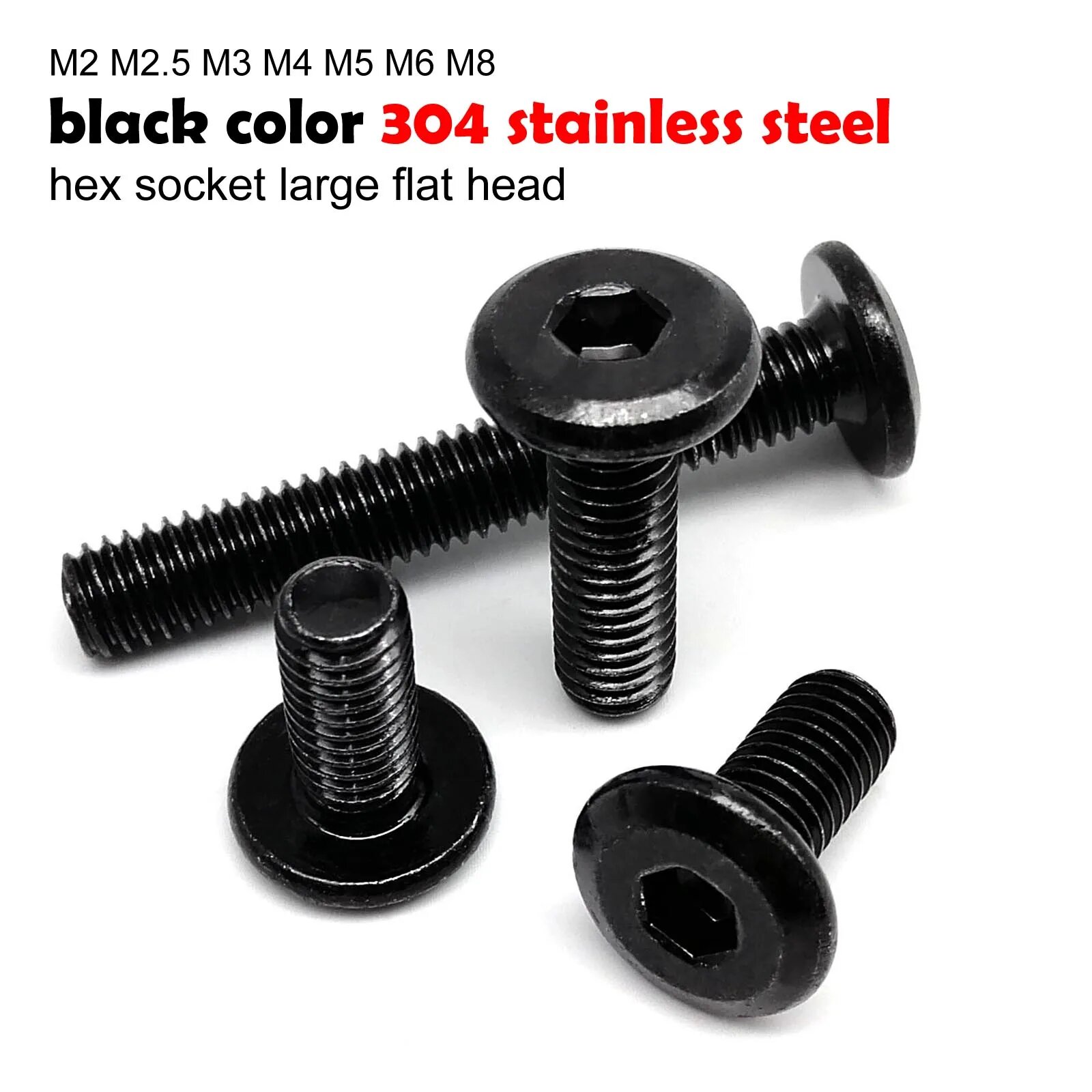 M2 M2.5 M3 M4 M5 M6 M8 Черный 304 Нержавеющая сталь Большой плоский шестигранный разъем с головкой под торцевой ключ Заклепка Винт Болт для мебели Стол Кровать
