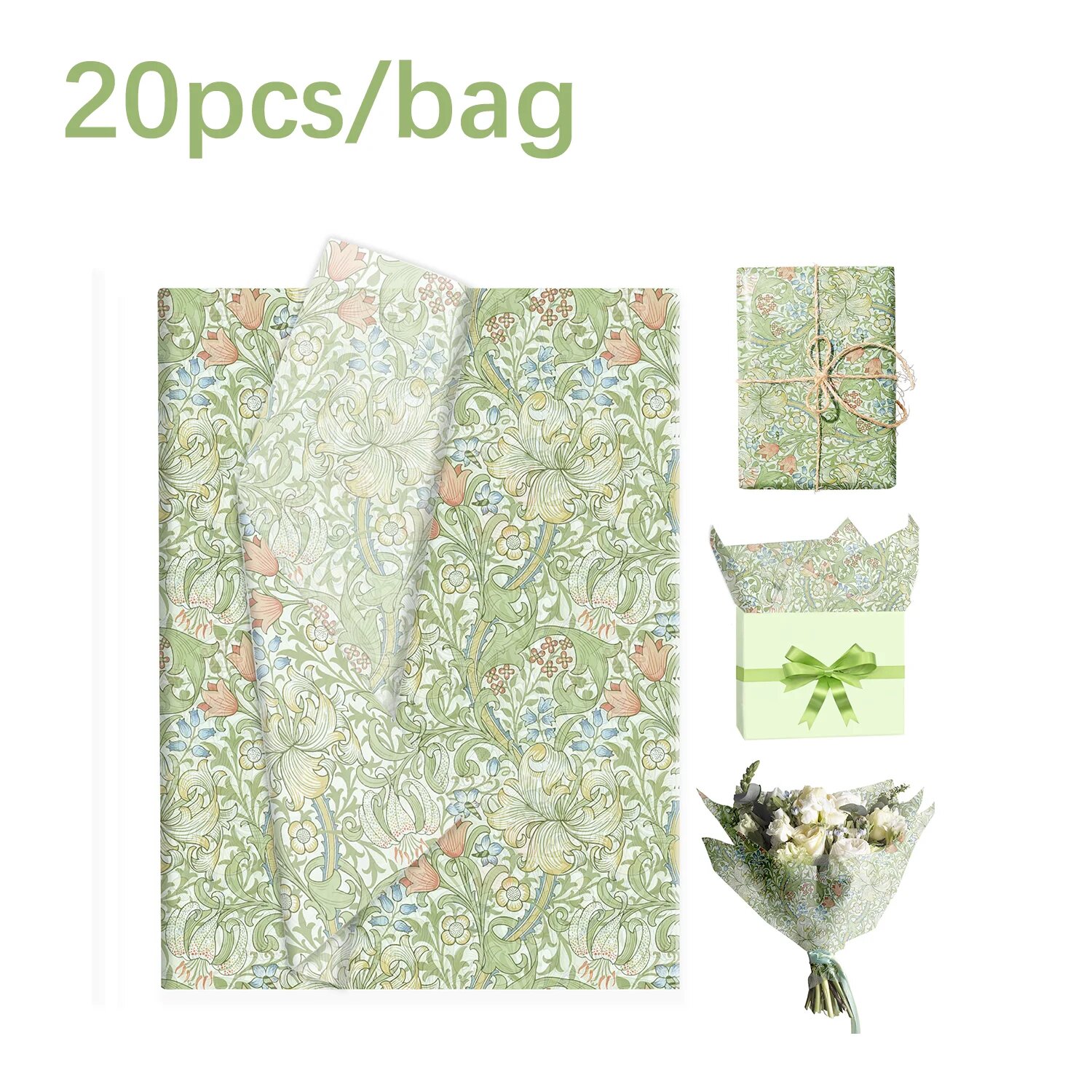 Бумага для упаковки подарков с цветочным принтом, 20 шт. (Color: 20pcs-wx062)