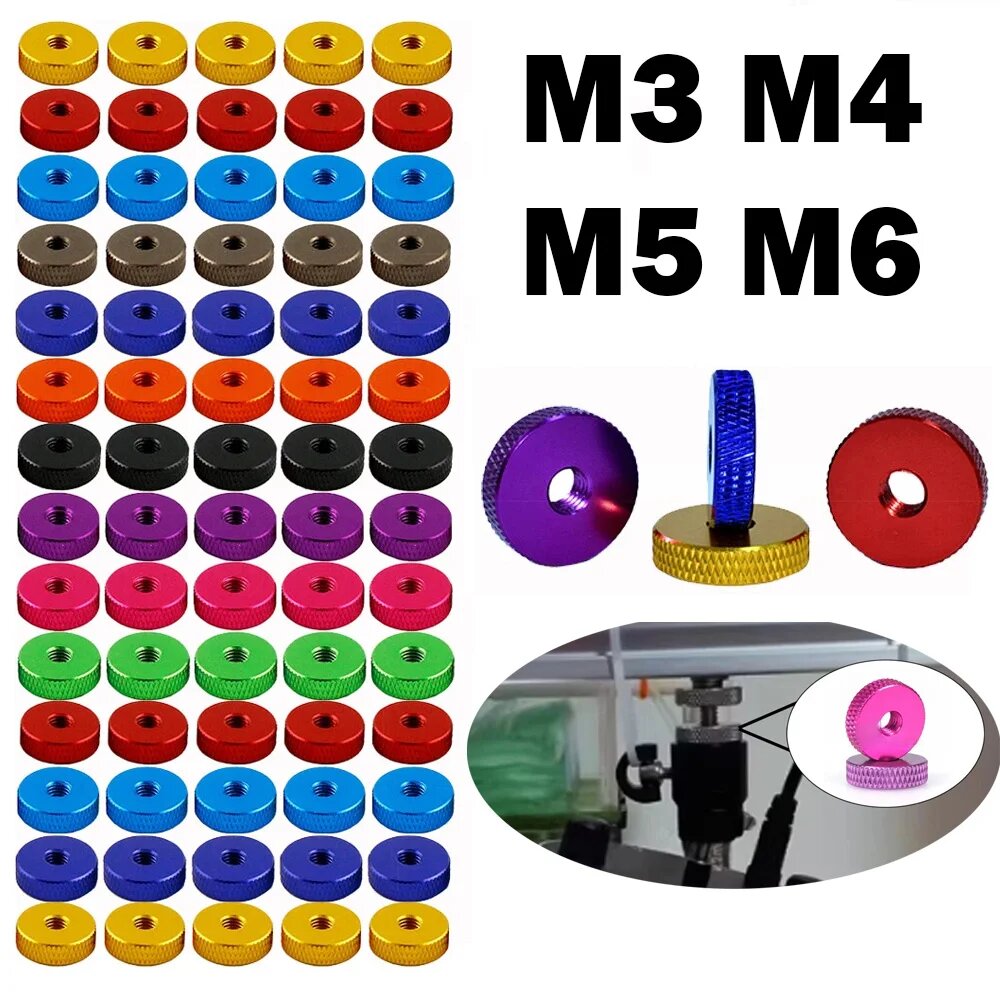 Цветные алюминиевые гайки M3 M4 M5 M6 2Pcs, Black, M6