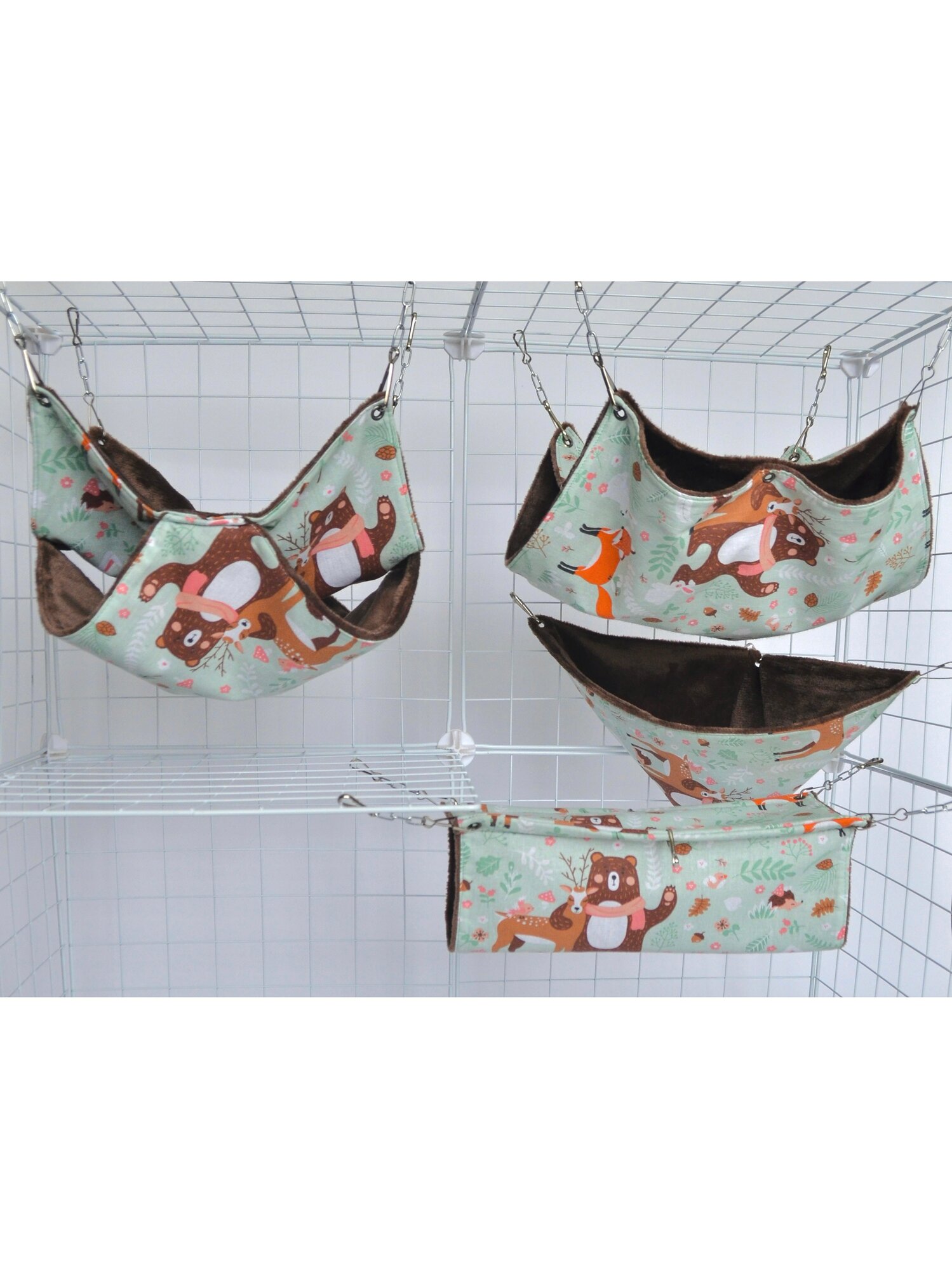 Набор гамаков 30х30 см "Финик" для крыс и других мелких грызунов. Цвет звери на зеленом