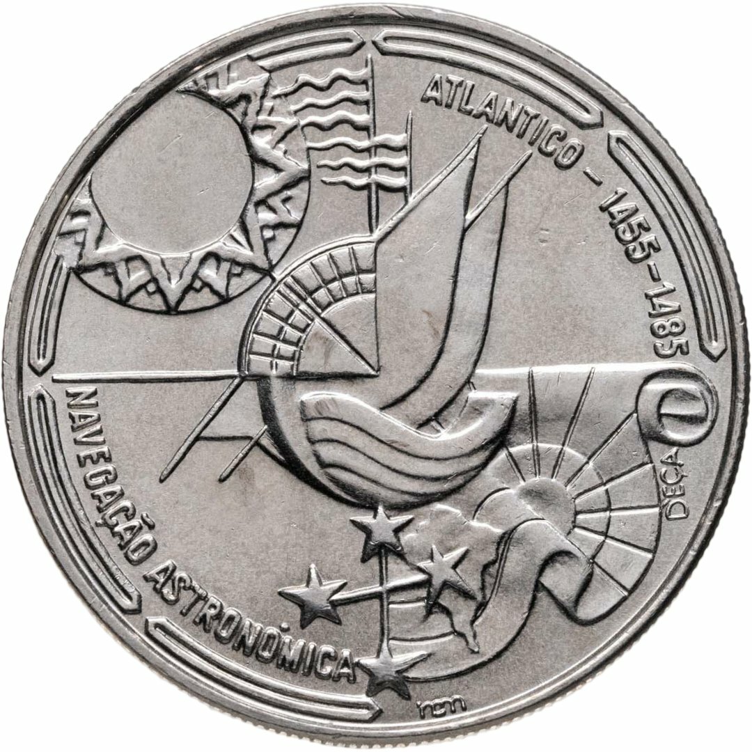 Португалия 100 эскудо escudos 1990 Золотой век открытий - Астронавигация, Мельхиор медь-никель, в сохранности AU-UNC