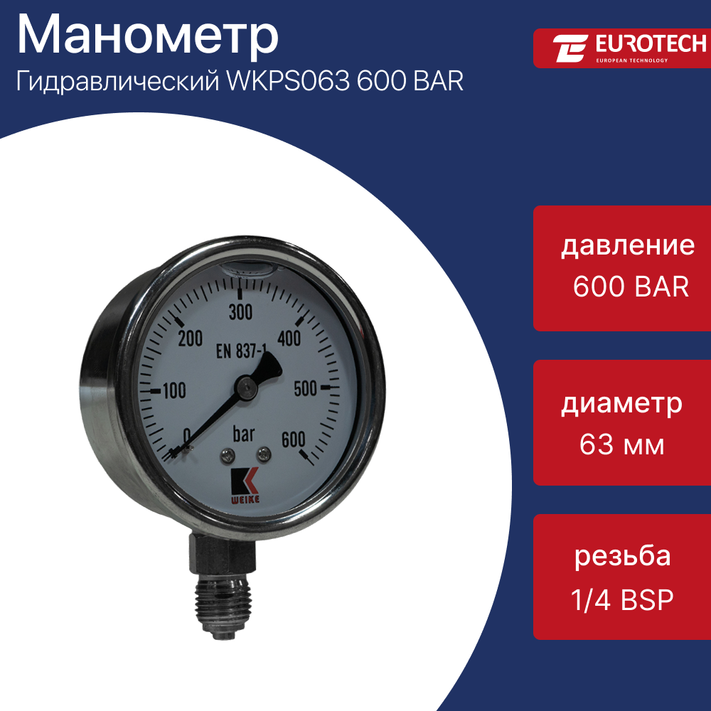 Манометр виброустойчивый WKPSS063 600 bar 1/4BSP (M635RL, ТМ-320Р)