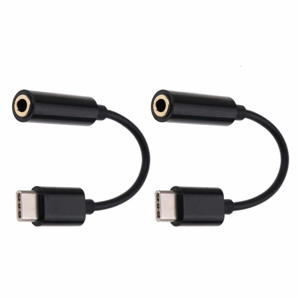 Набор из 2 штук адаптер Type C на 3.5 мм для планшетов и телефонов, Черный