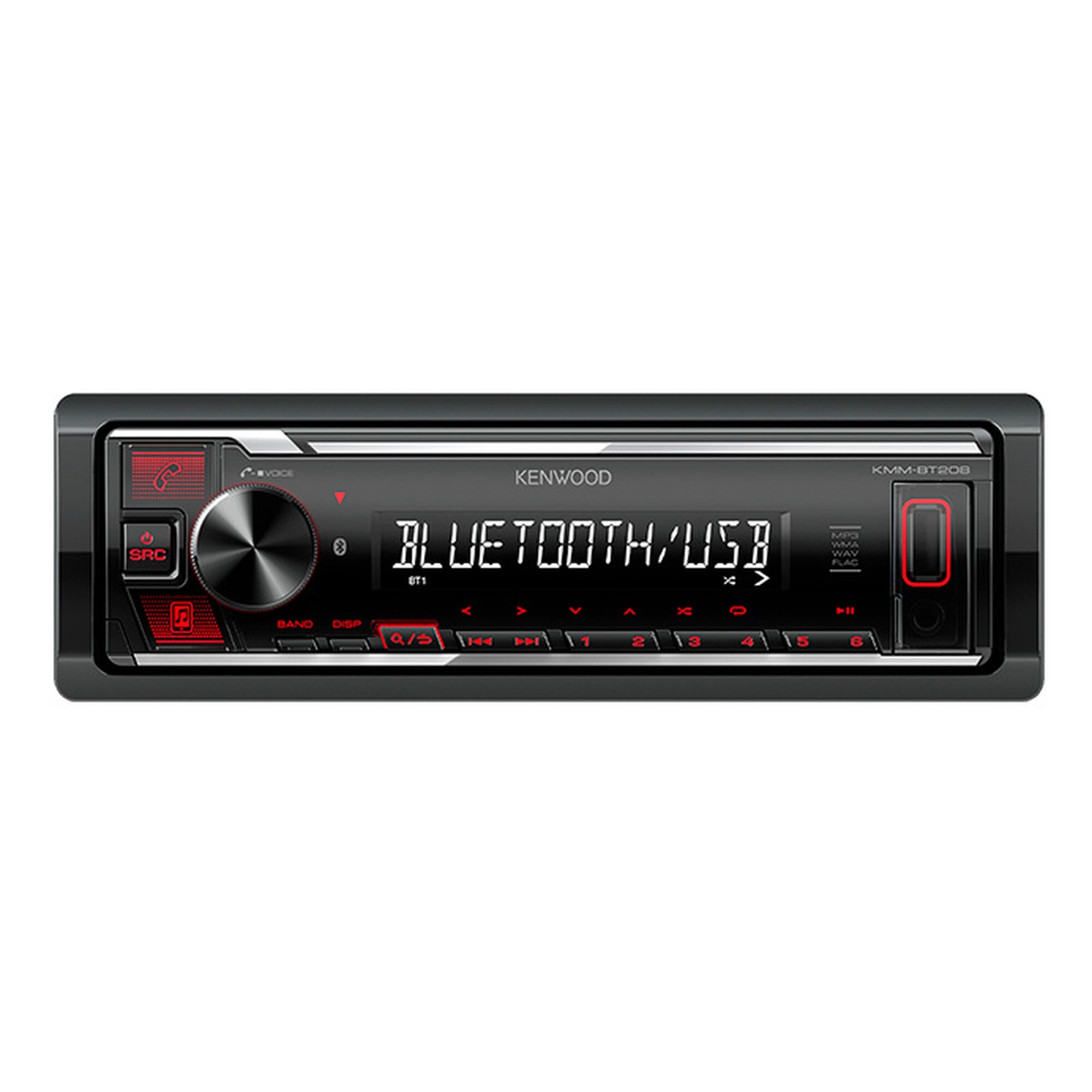 Автомагнитола Kenwood KMM-BT208, 1DIN, 4x50Вт, USB-порт, ЖК-дисплей