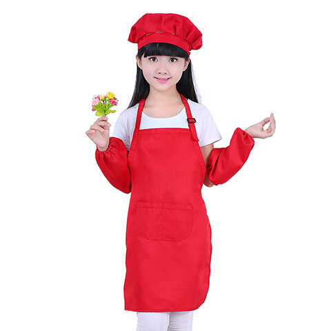 Детский фартук для рисования в корейском стиле с защитными рукавами, рекламный набор для рисования с индивидуальным мультяшным дизайном, набор поварских колпаков для детского сада, фартук с обратной застежкой.