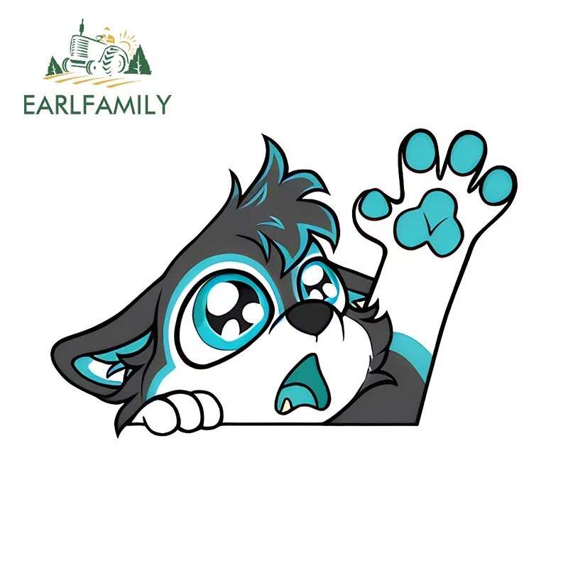 EARLFAMILY 13 см x 12,9 см пушистая собака, поднимающая ручную наклейку для автомобиля, милая аниме-наклейка Peek, водостойкая окклюзия для окон, декор для царапин