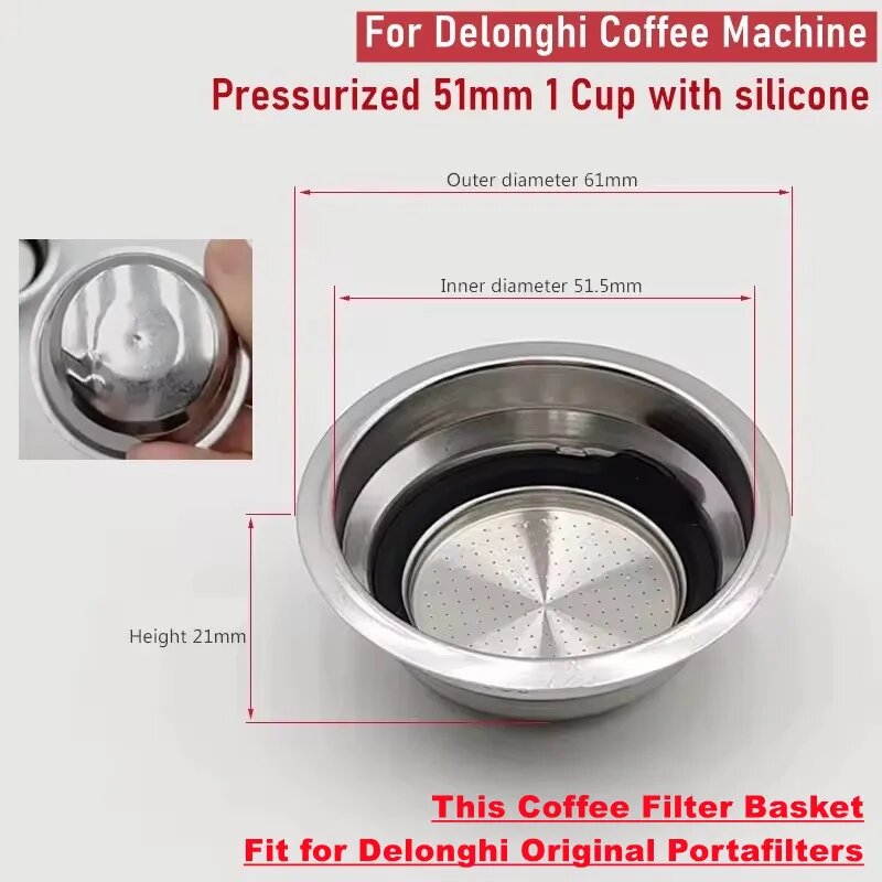 Корзина для фильтра для кофе 51 мм нержавеющая сталь для Delonghi ec685 ec680 51mm 1Cup Silicone