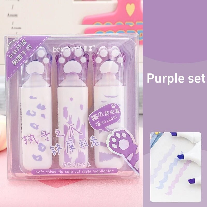 Набор ручек-хайлайтеров VALIOSOPA 3 шт, кошачья лапа Purple set