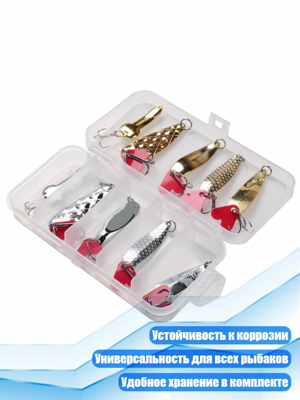 Металлические блесны-ложки для рыбалки, 10 шт.