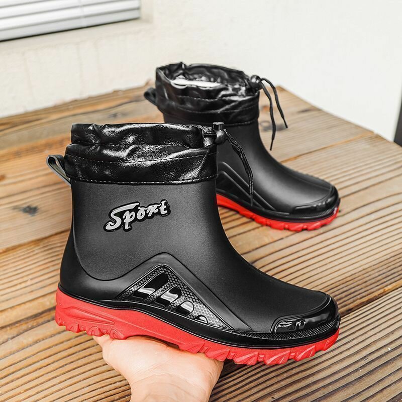Мужские резиновые сапоги, модные взрослые водонепроницаемые сапоги, короткие резиновые сапоги, нескользящие, водонепроницаемые резиновые сапоги для кухни и строительных площадок, мужские водонепроницаемые сапоги для активного отдыха. EU:41
