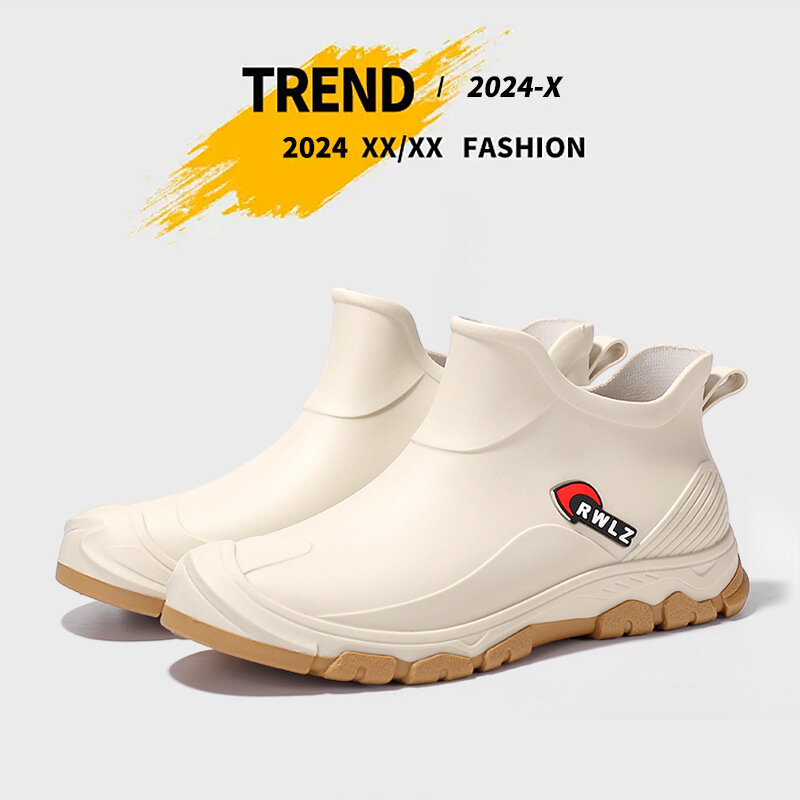 Резиновые сапоги, теплые зимние сапоги на флисовой подкладке, короткие мужские водонепроницаемые туфли, модные резиновые сапоги, городские забродные туфли без шнурков. Размер обуви. EU:43