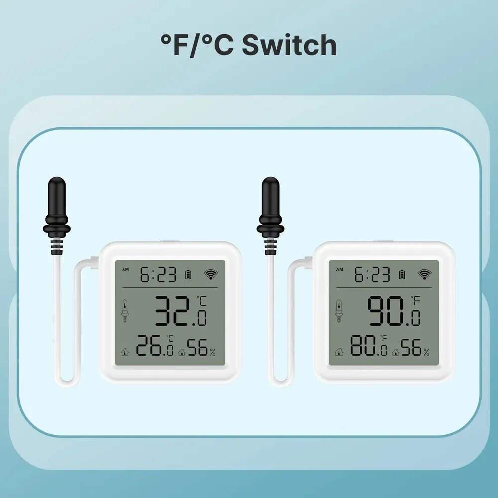 Умный wifi-датчик температуры и влажности Tuya для дома, с проводным датчиком, белый