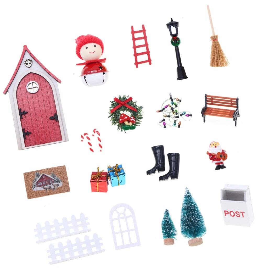 Рождественские гномы и эльф для миниатюрной деревни, красный