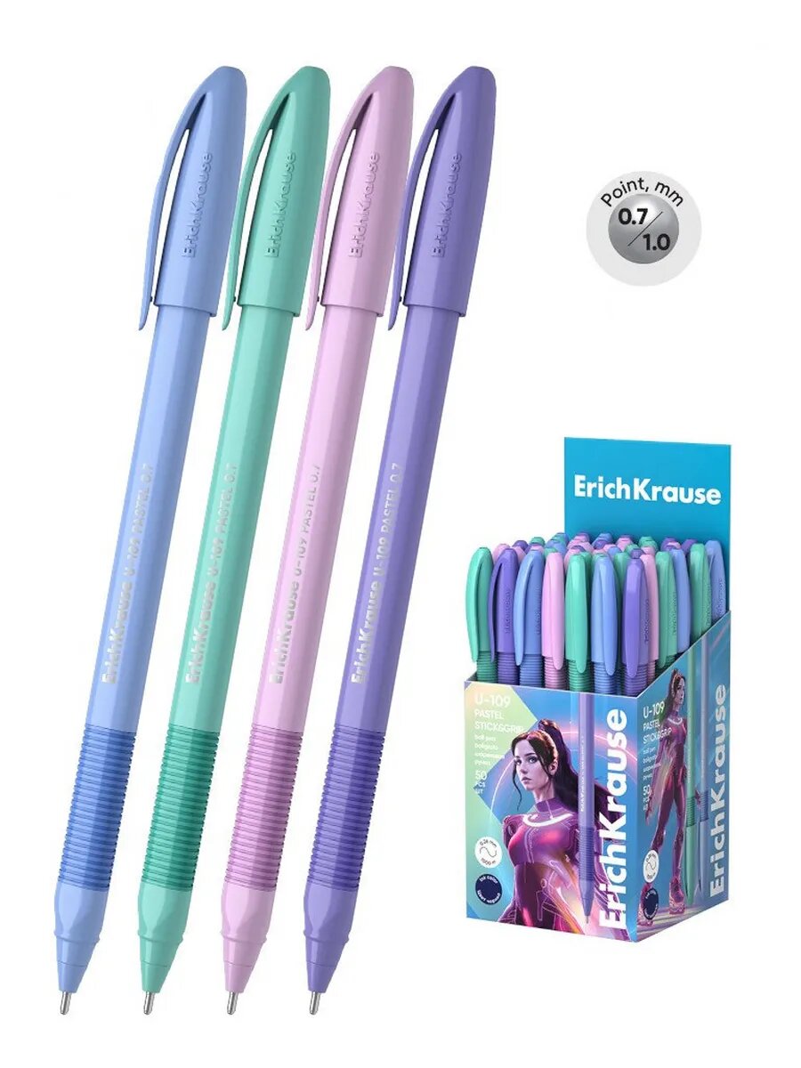 Ручка шариковая U-109 Stick&Grip Pastel 0.7, синяя, 50 шт.