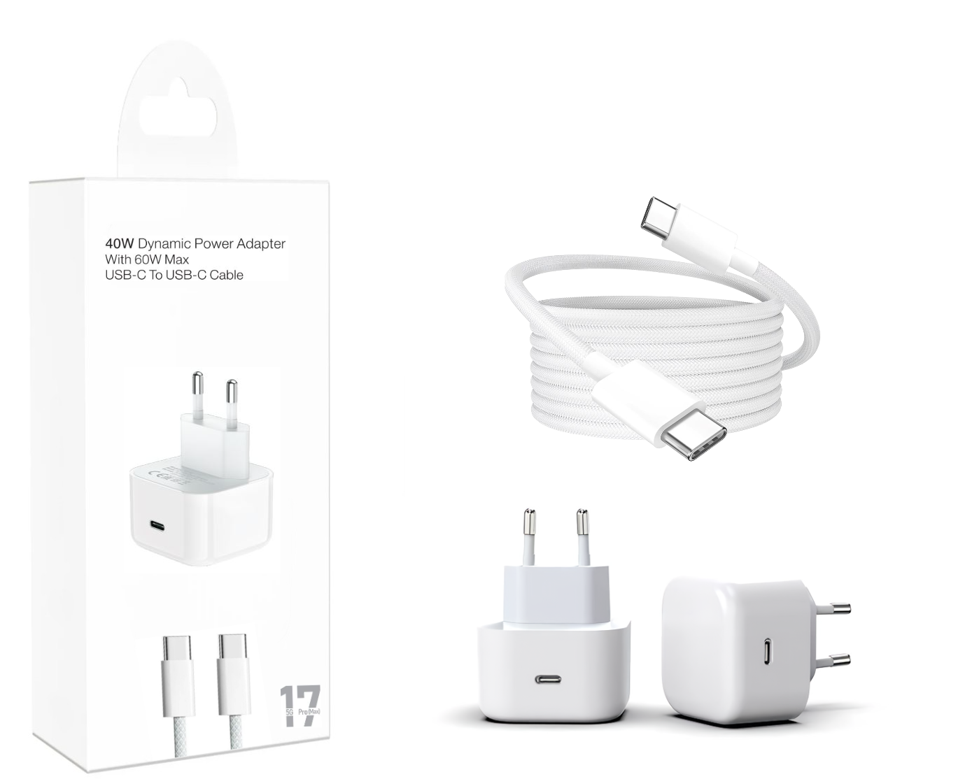 Зарядное устройство для MacBook, iPad, iPhone / Быстрая зарядка 40W Dynamic Power Adapter Witch 60W Max + кабель (USB Type-C)