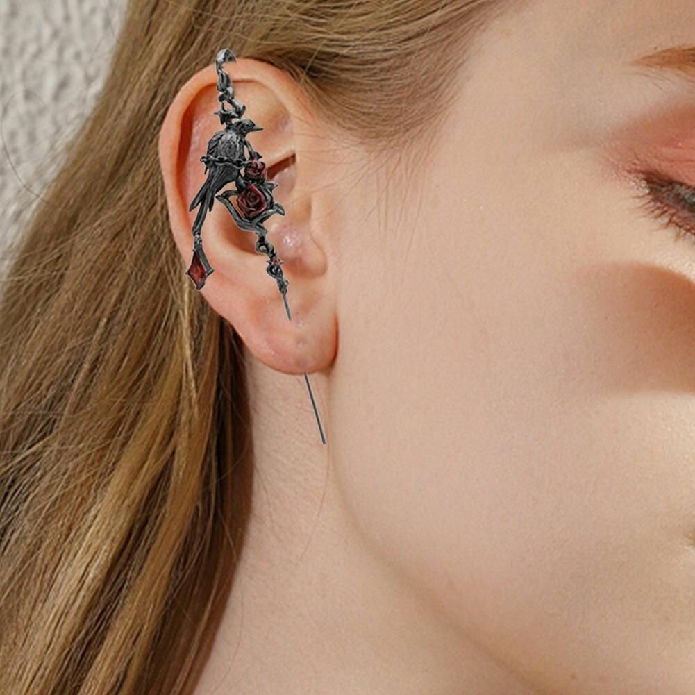 Готические серьги для девушки в стиле панк, готика роза ворон серьги-гвоздики
