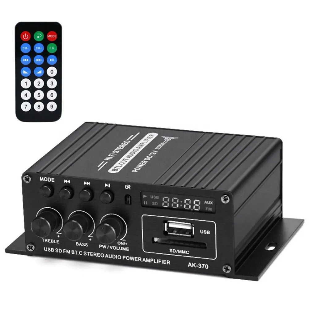 Цифровой Bluetooth-усилитель мощности 20 Вт + 20 Вт с FM-радио и пультом дистанционного управления