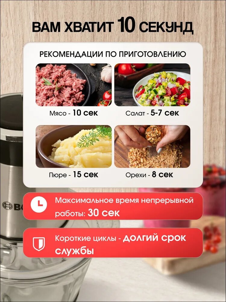 Измельчитель кухонный электрический 2000 мл серый металлик, 4000 Вт — фото 1