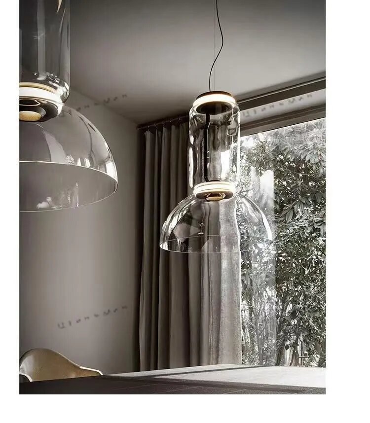 Современная LED люстра из прозрачного стекла в стиле минимализма для гостиной, столовой и бара, 2 лампы — фото 1