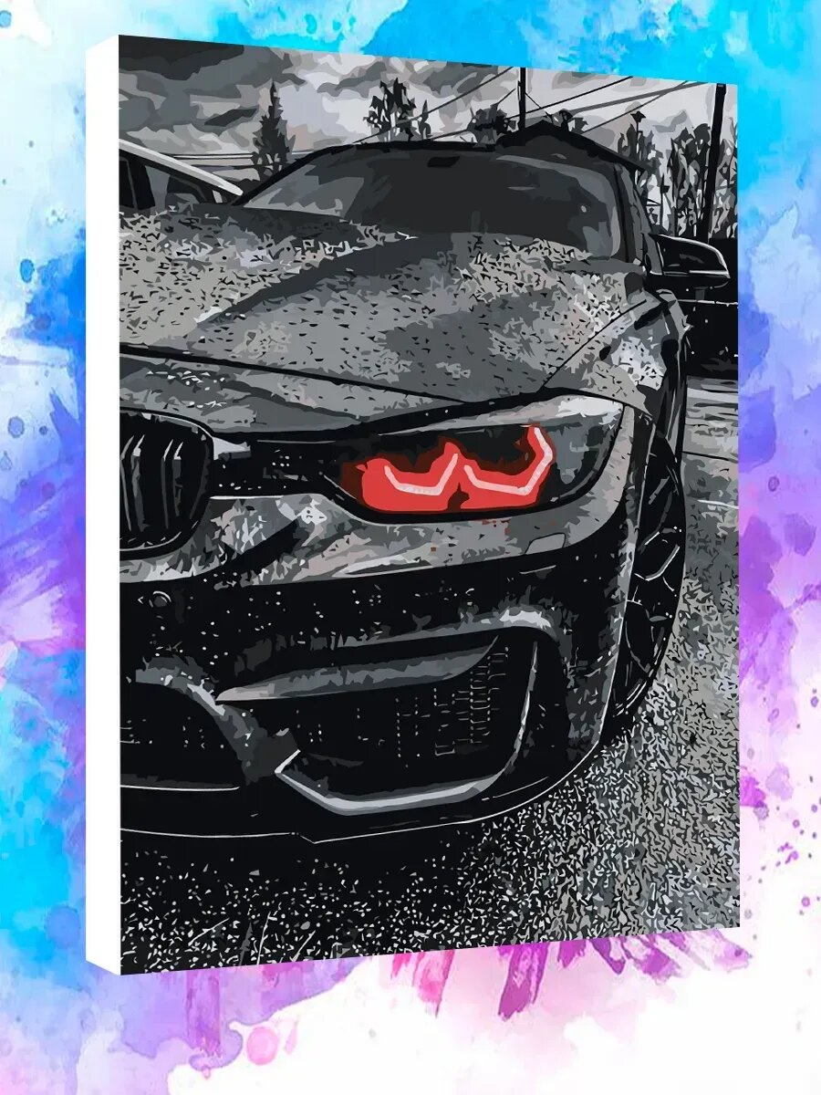 Картина по номерам Автомобиль БМВ BMW чёрный