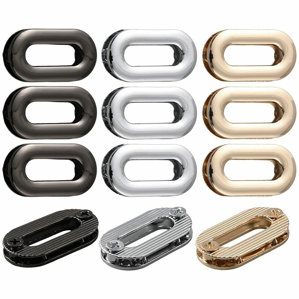 12 шт. 3-х цветных люверсов из цинкового сплава с винтовой фурнитурой для изготовления сумок овальной формы, разноцветные 2,95x1,6x0,5 см