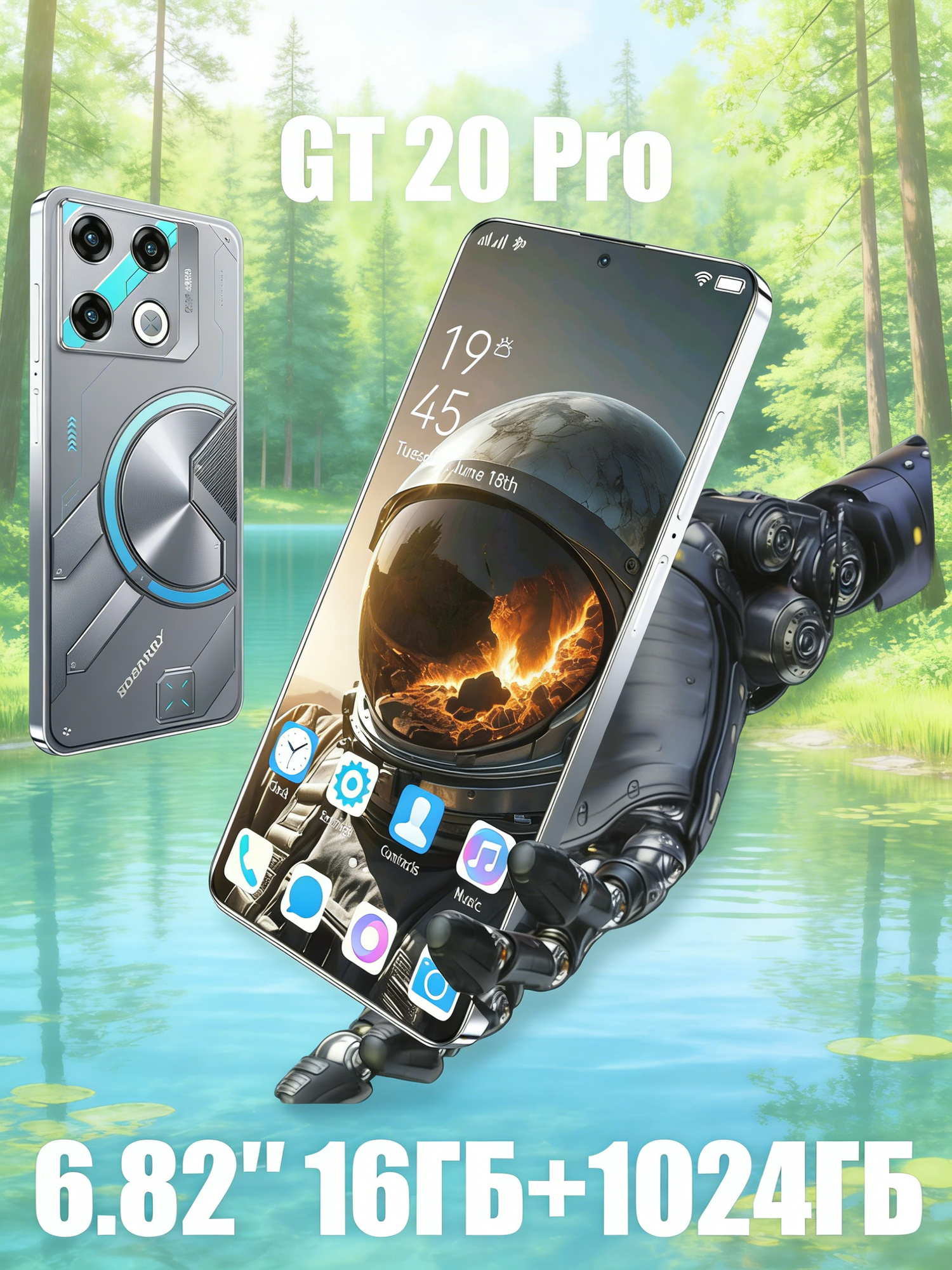 Смартфон GT20 Pro 5G Большой дисплей, быстрая зарядка, гарантия, игровой телефон NFC Snapdragon 8 Gen 3 6,82 дюйма 5G