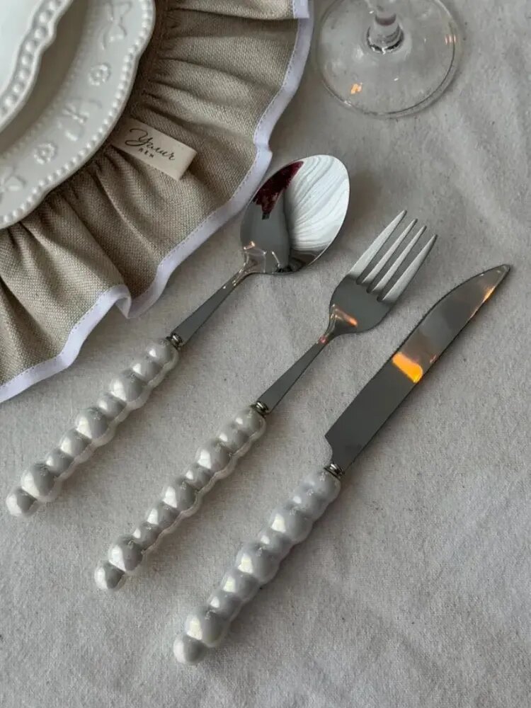 Набор вилка и ложка для салата 3 предм. белый