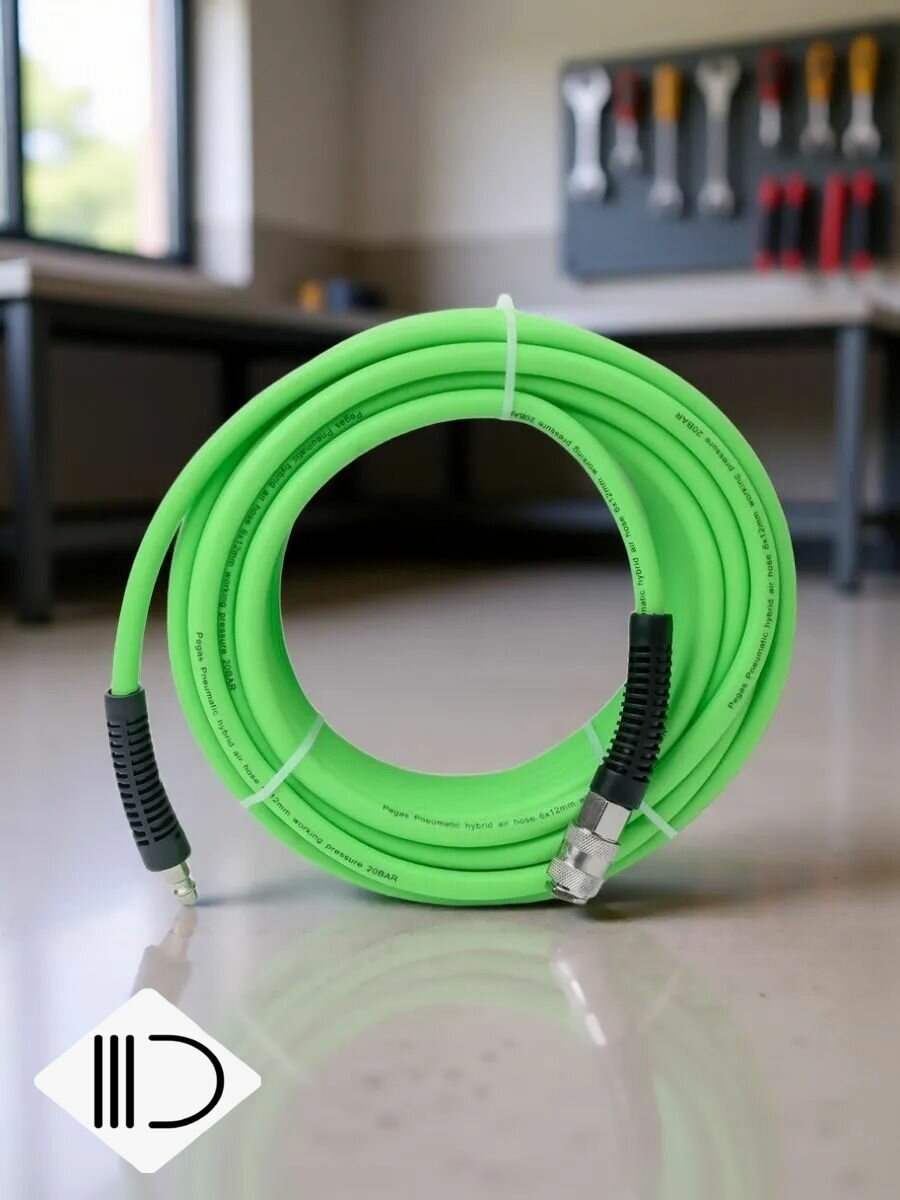 Шланг (4928) резиновый профессиональный с быстросъемными соединениями и пвх покрытием (15 м; 6х12 мм; 15 бар) Pegas