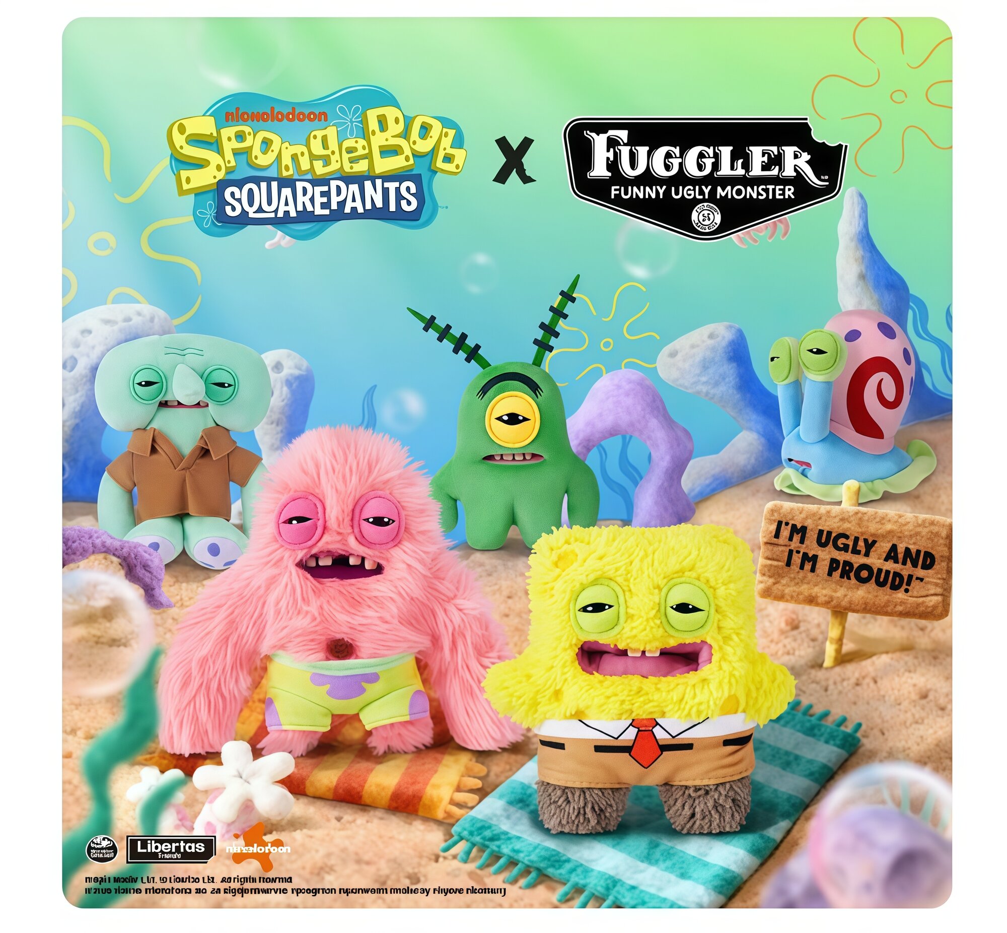 Плюшевая игрушка Sheldon Plankton от SpongeBob и FUGGLER, уродливая милота, карманный размер
