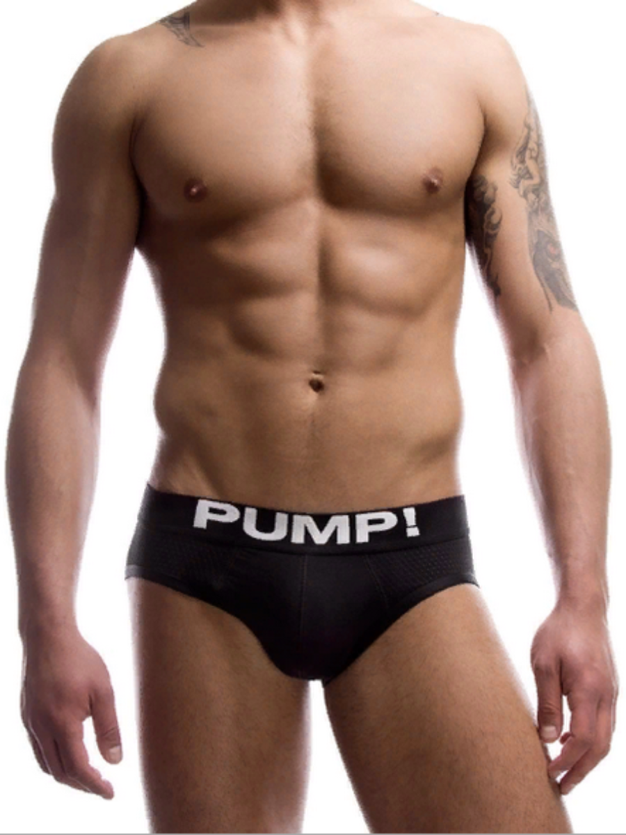 Мужские трусы брифы черные в сетку Pump! H589 нейлон/хлопок/спандекс XL (50)