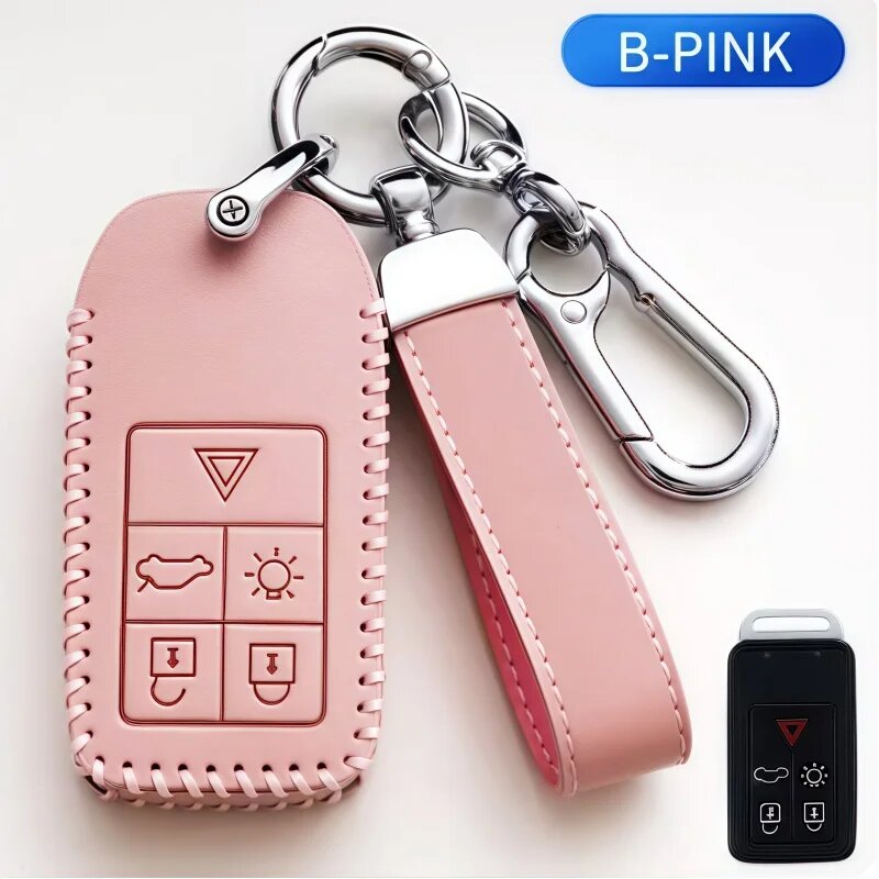 5/6 кнопок кожаный чехол для дистанционного ключа автомобиля для Volvo S60L XC60 S80L 5 Buttons Pink