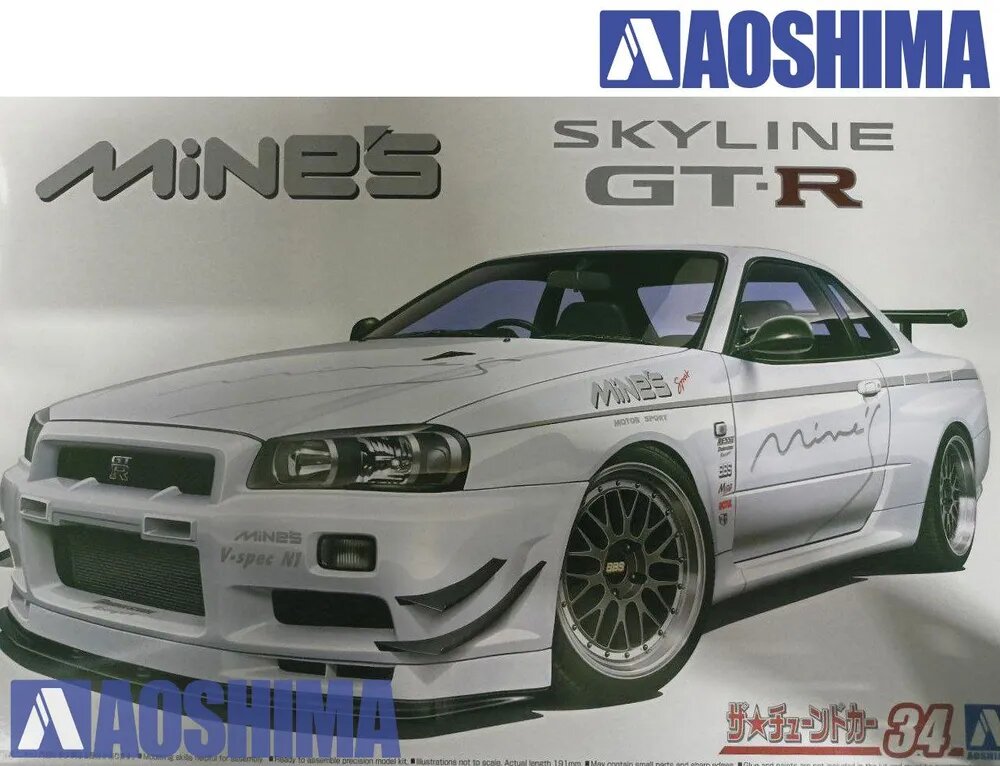 Сборная модель Aoshima Skyline GT-R Mine's V-spec N1 1/24 Легковой автомобиль Белый/Темно-серый