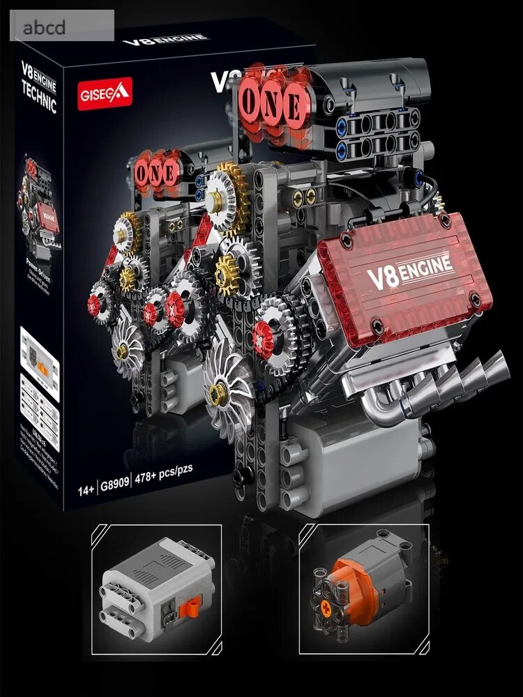 Конструктор V8 Engine Technic GISECA 478+ pcs/pzs Пластиковый для мальчиков и девочек, сборная модель, размер 15 см