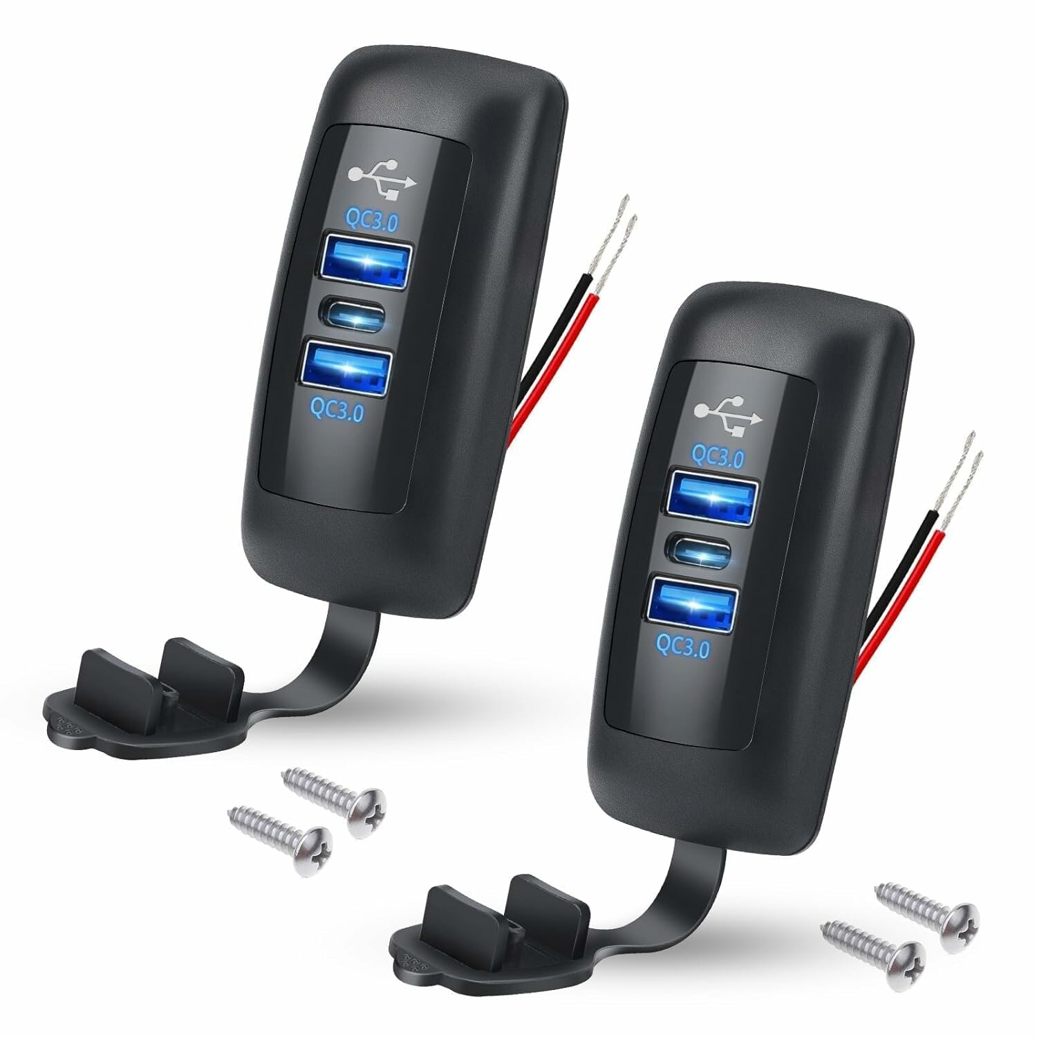 2 шт. USB-розетка для автофургона, два порта QC3.0 USB-A мощностью 18 Вт и разъем для зарядного устройства PD3.0 мощностью 30 Вт с водонепроницаемой крышкой для морского автомобиля 12 В/24 В