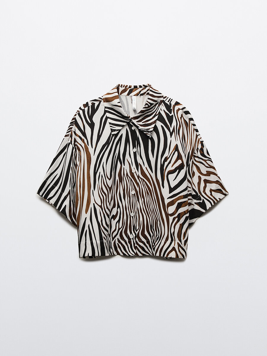 Рубашка вискозная укороченная с принтом