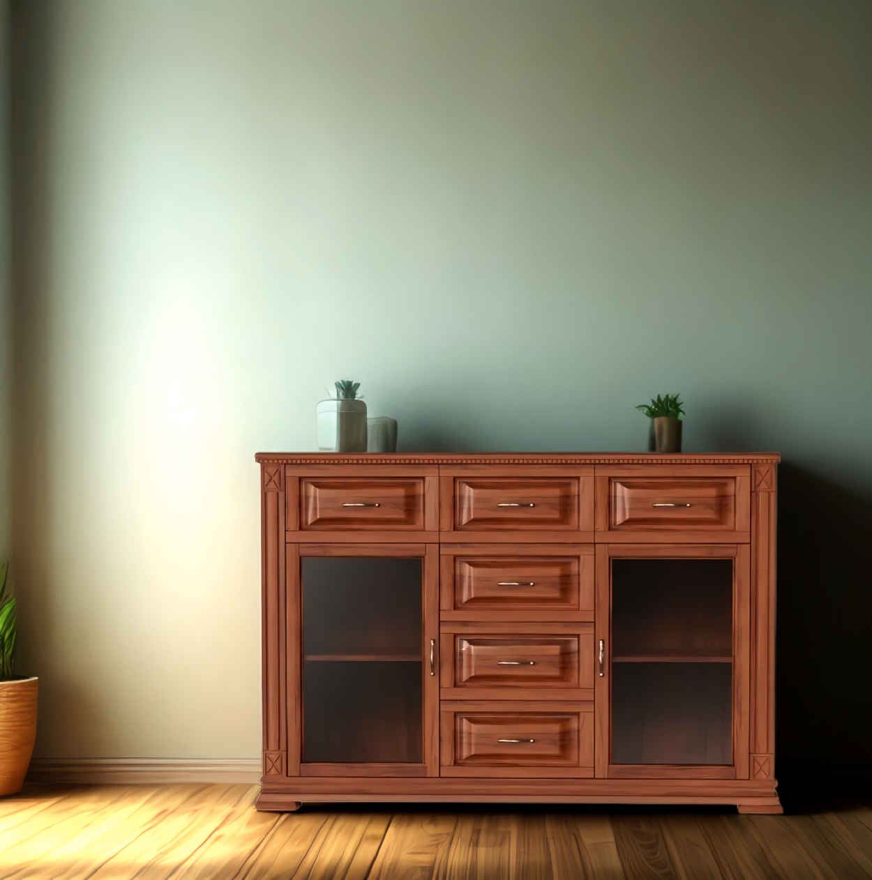 Комод-витрина из массива сосны ммк-древ Верди 203, 150x45x100 дуб 2