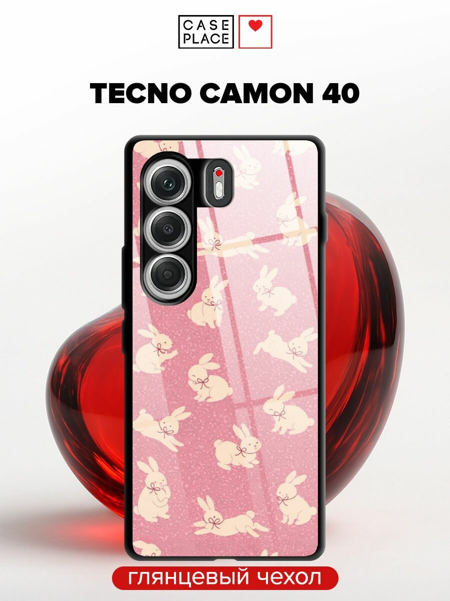 Чехол на Tecno Camon 40 / Техно Камон 40 с принтом "Маленькие кролики на розовом"