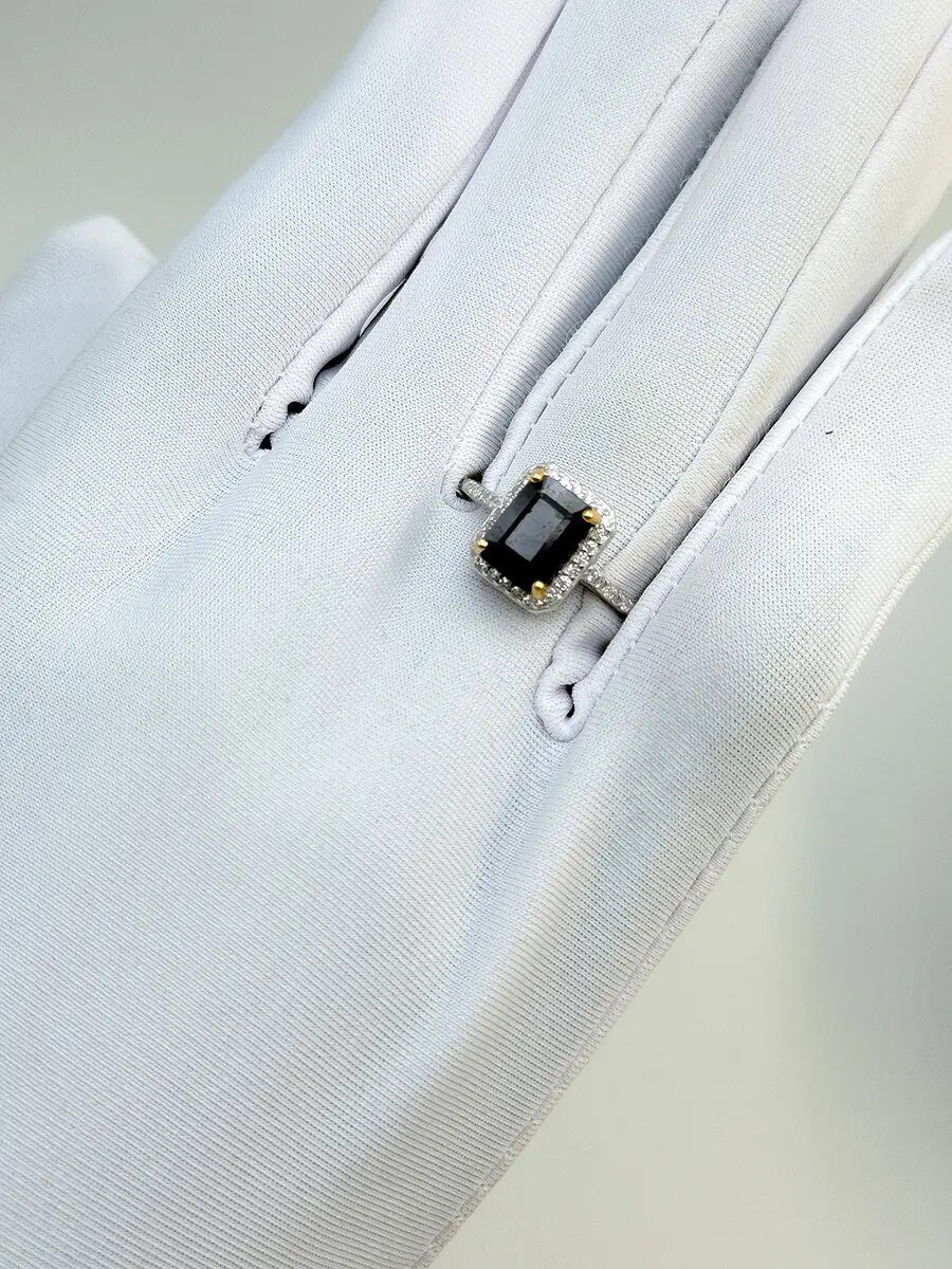 Кольцо, серебро, 925 проба, родирование, золочение, сапфир, фианит