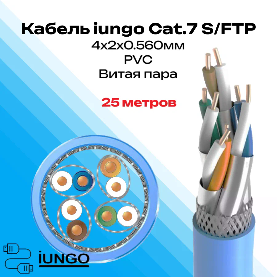 Кабель iungo Cat7 S/FTP 4x2x0.560мм PVC, 25 метров, Zhaolong